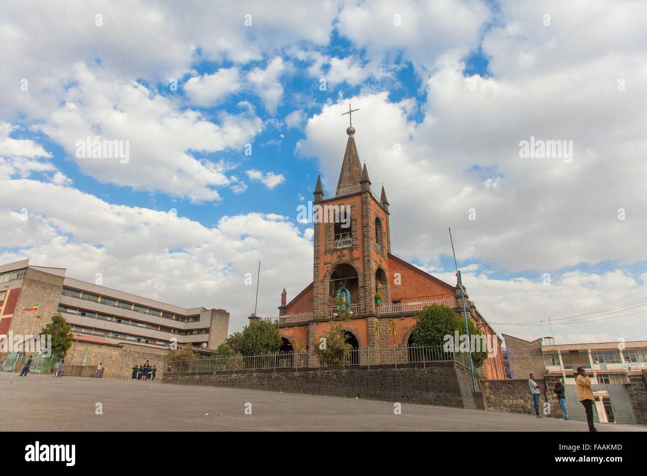 ETHIOPIA ADDIS ABABA DECEMBER 12, 2013. Catholic church against the sky ...