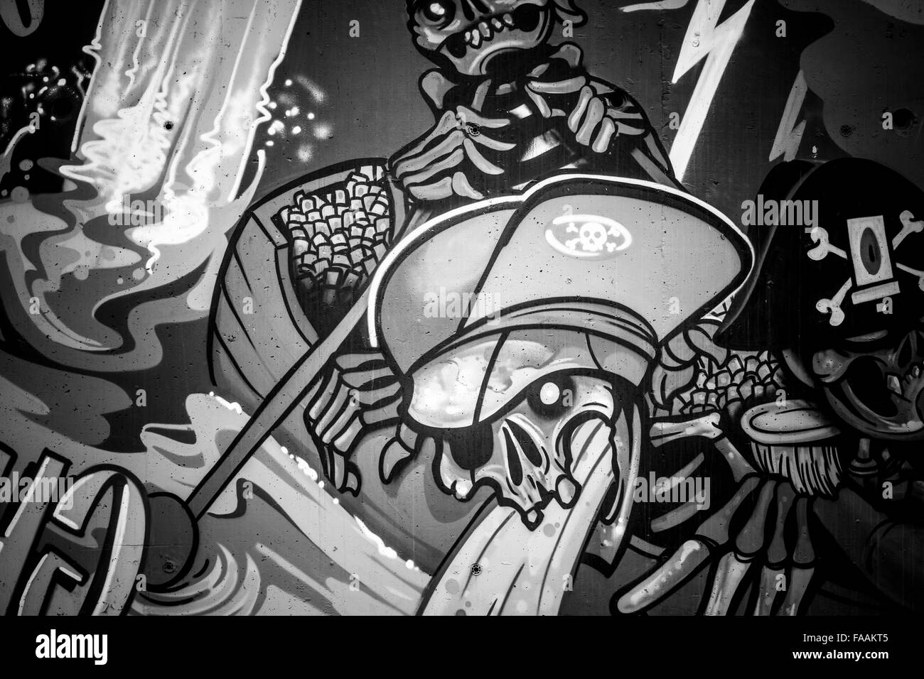 black ink grafitti design in city wall, street art segment Stock Photo ...