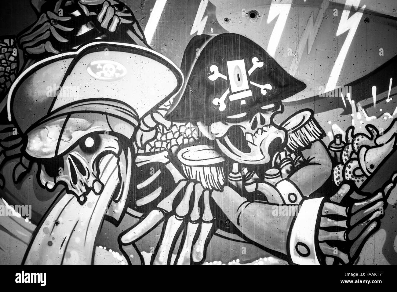 black ink grafitti design in city wall, street art segment Stock Photo ...