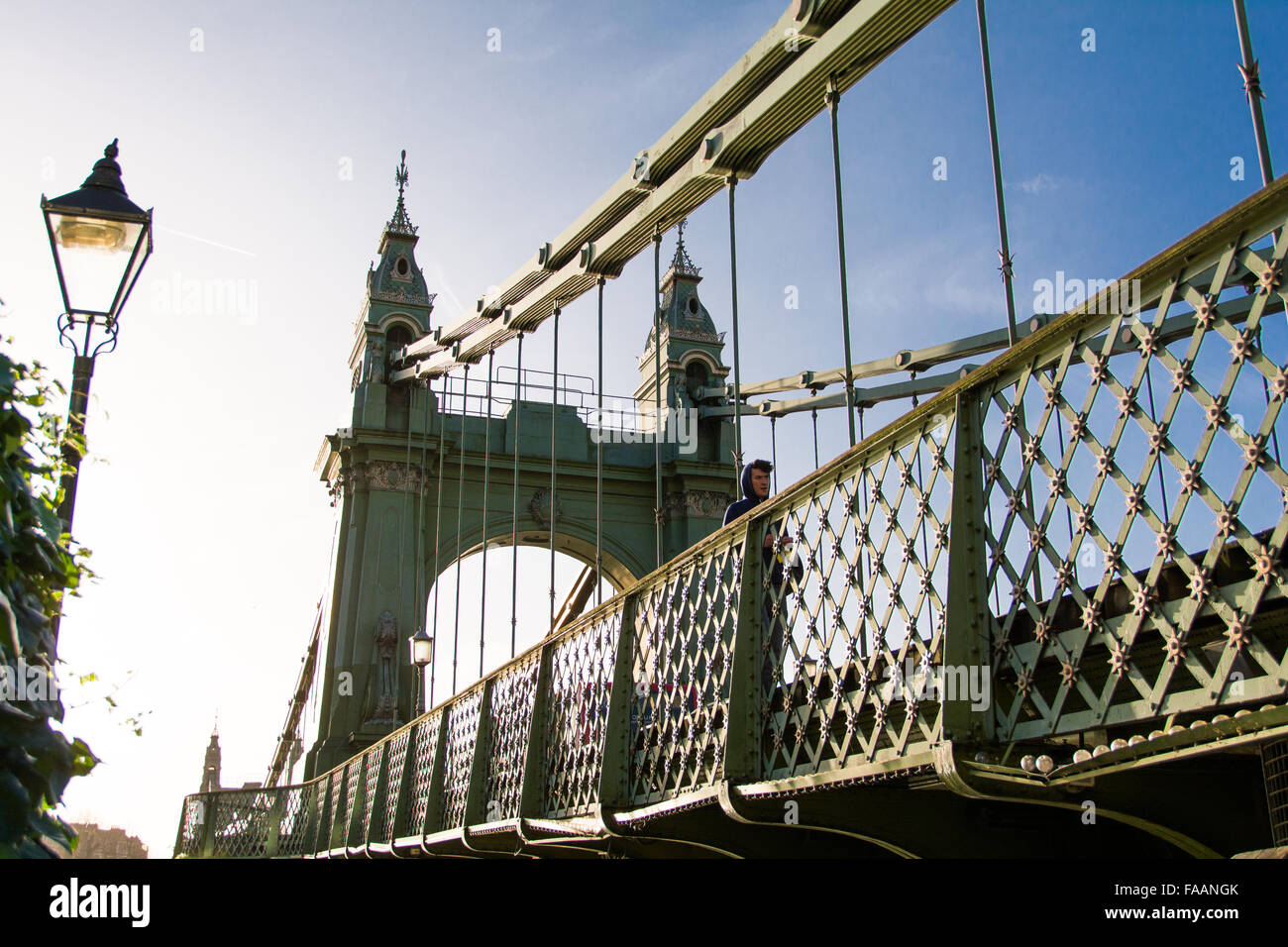 Hammersmith Bridge crossing the river Thames, West London, W6, England ...