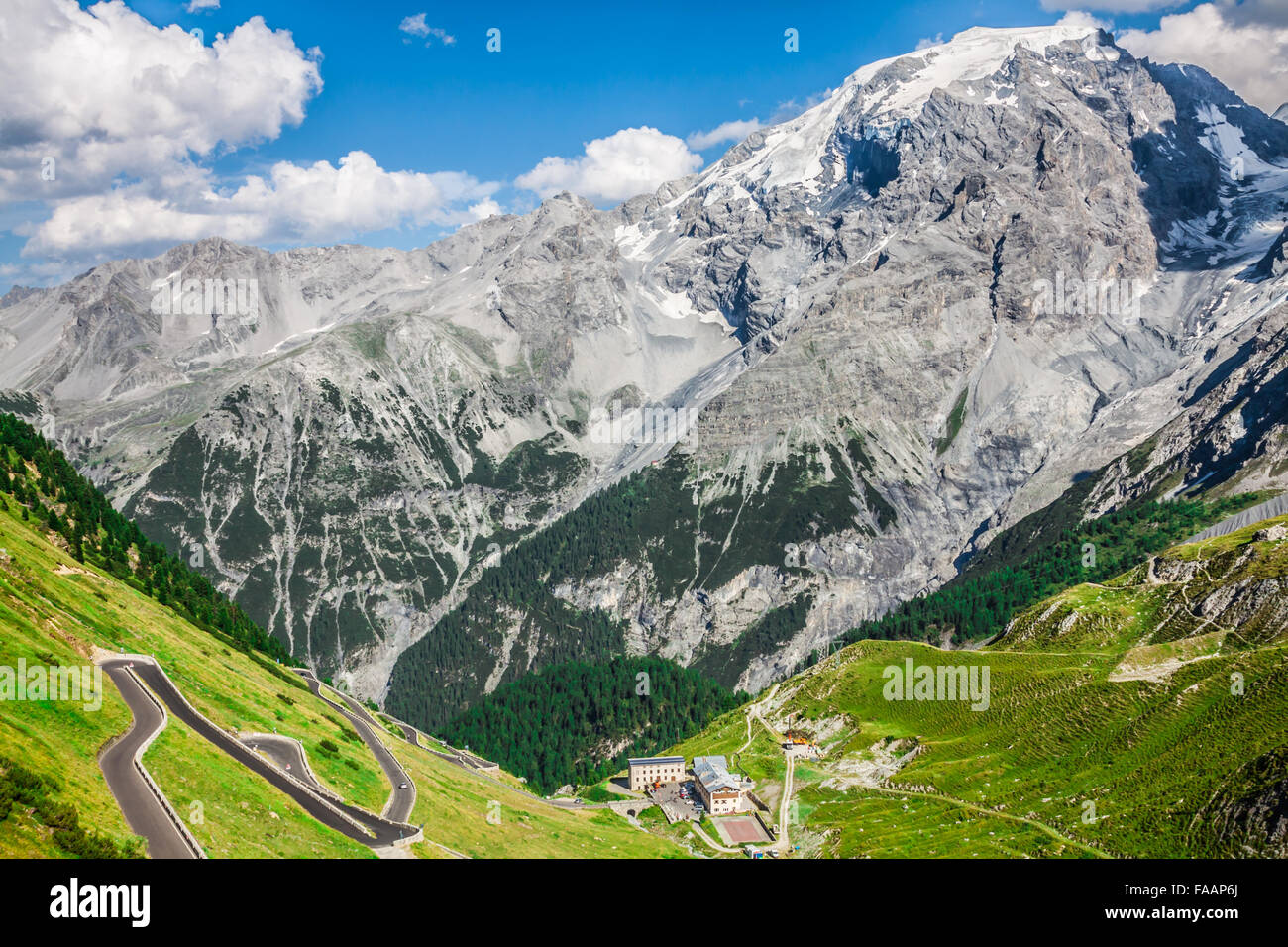 serpentine mountain road in Italian Alps, Stelvio pass, Passo dello ...