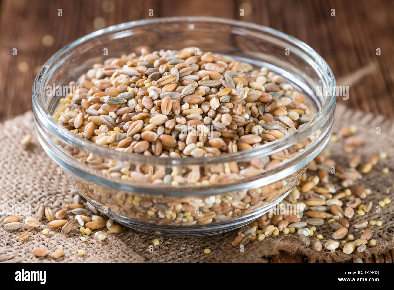 Mixed Cereals(wheat, rye, barley, oatand millet) on vintage wooden ...