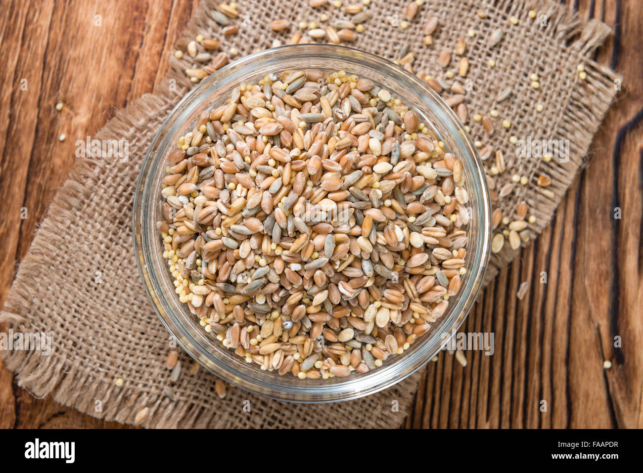 Mixed Cereals(wheat, rye, barley, oatand millet) on vintage wooden ...