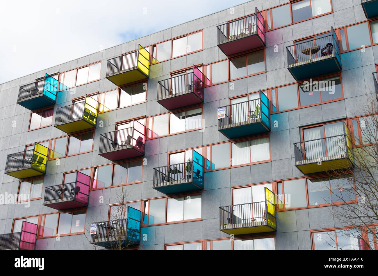 modern apartment building with colorful balconies Stock Photo - Alamy