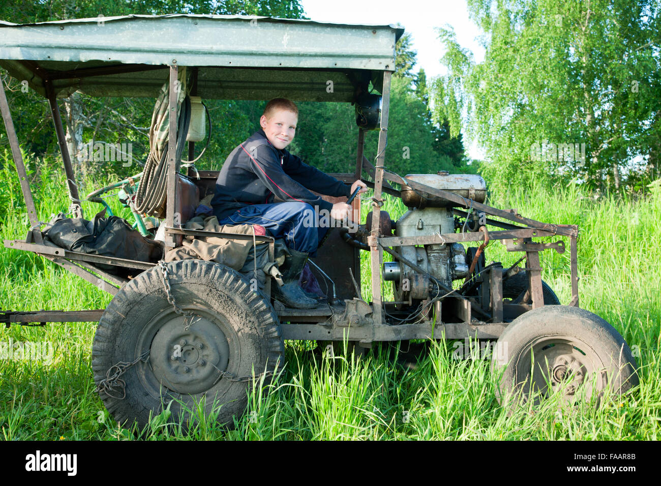 Tractor runs an unusual home-made tractor design Stock Photo - Alamy