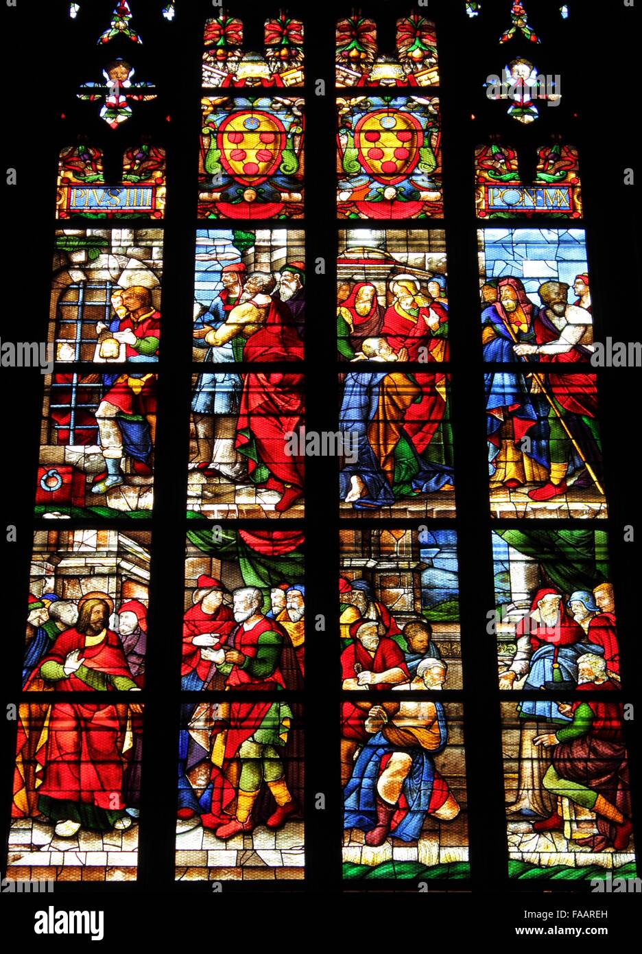 Stained glass window with some Saints Stock Photo - Alamy