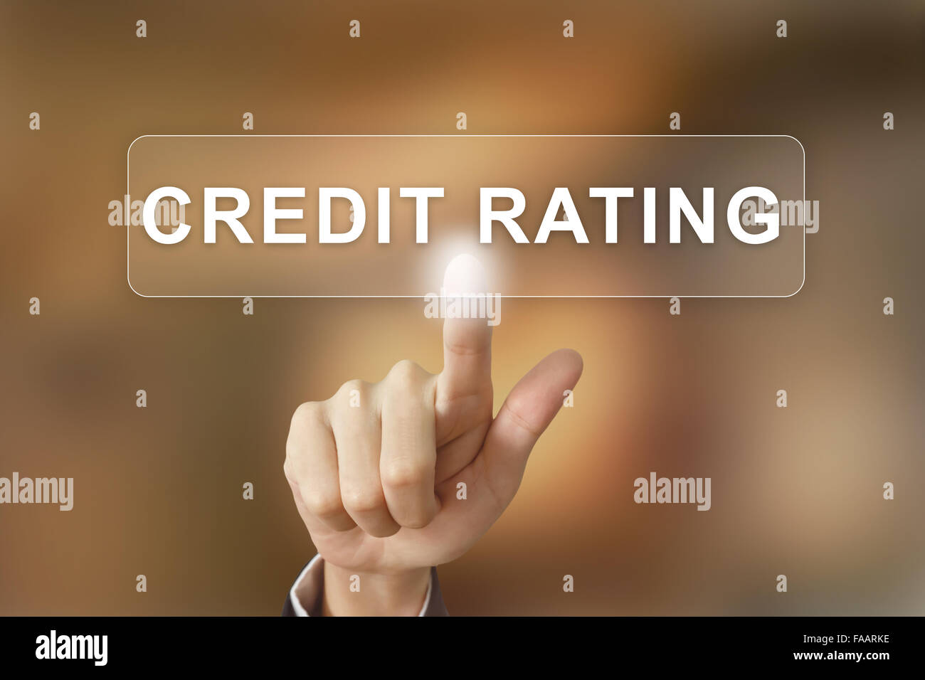business hand pushing credit rating button on blurred background Stock ...