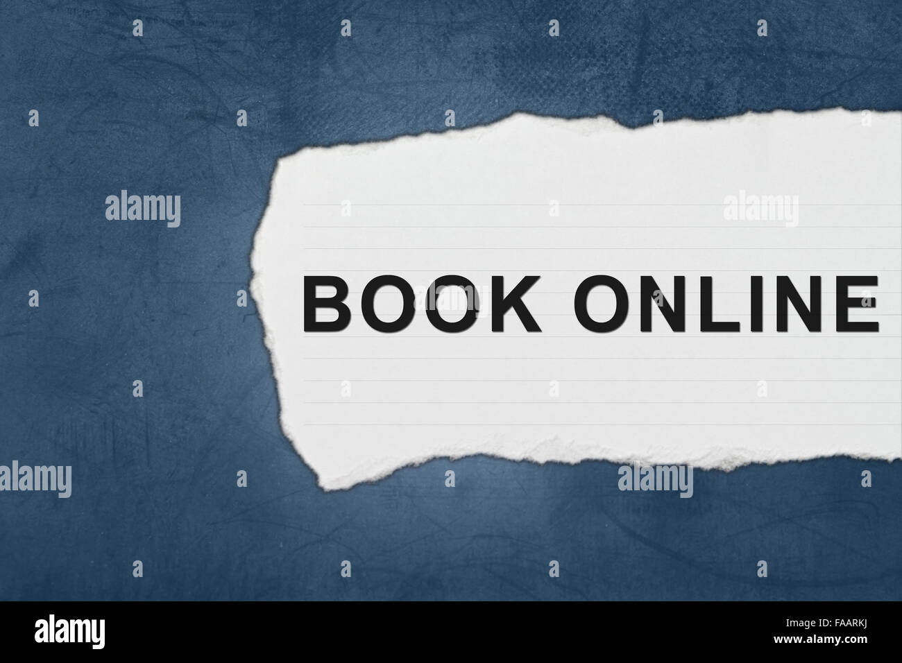 book online with white paper tears on blue texture Stock Photo - Alamy