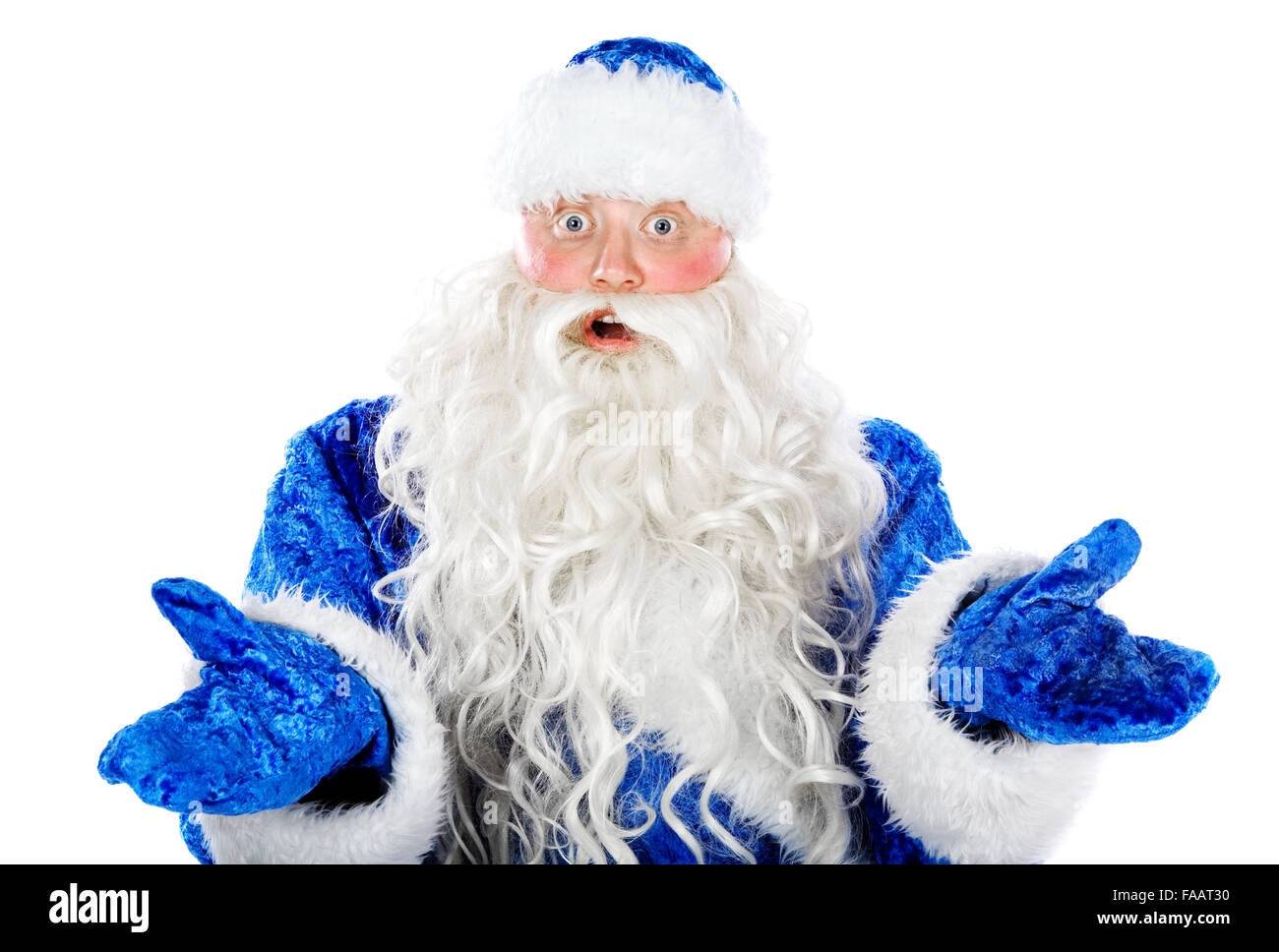 Surprised Santa Claus on a white background Stock Photo - Alamy