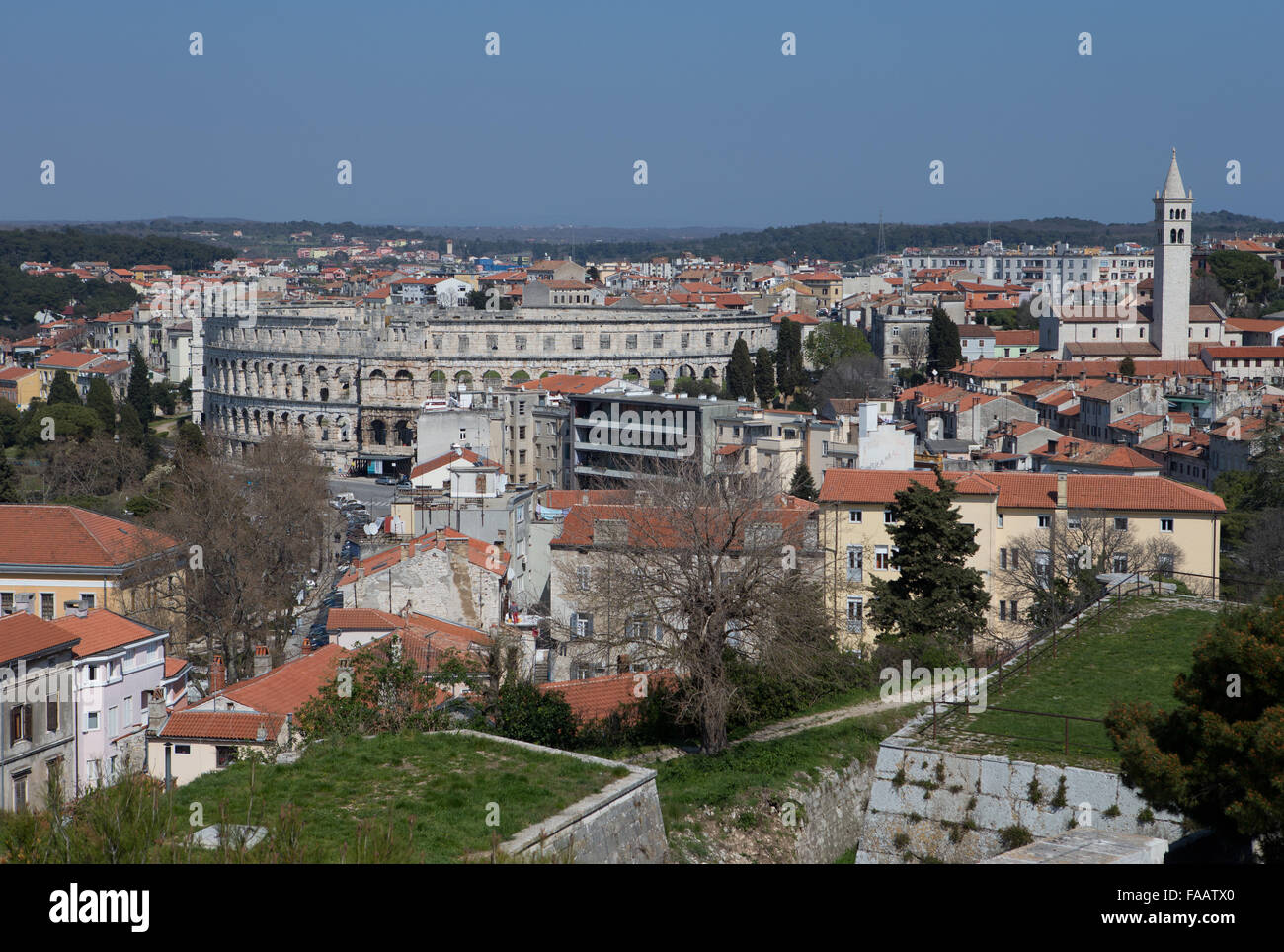 View of city with amphitheater, Pula, Istria, Croatia Stock Photo - Alamy