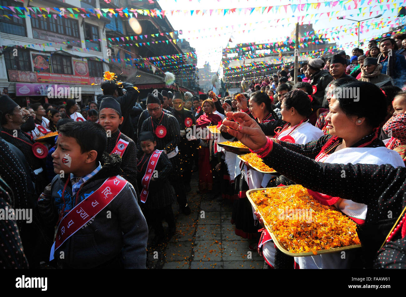 Kathmandu, Nepal. 25th Dec, 2015. People from Newar community, offering ...