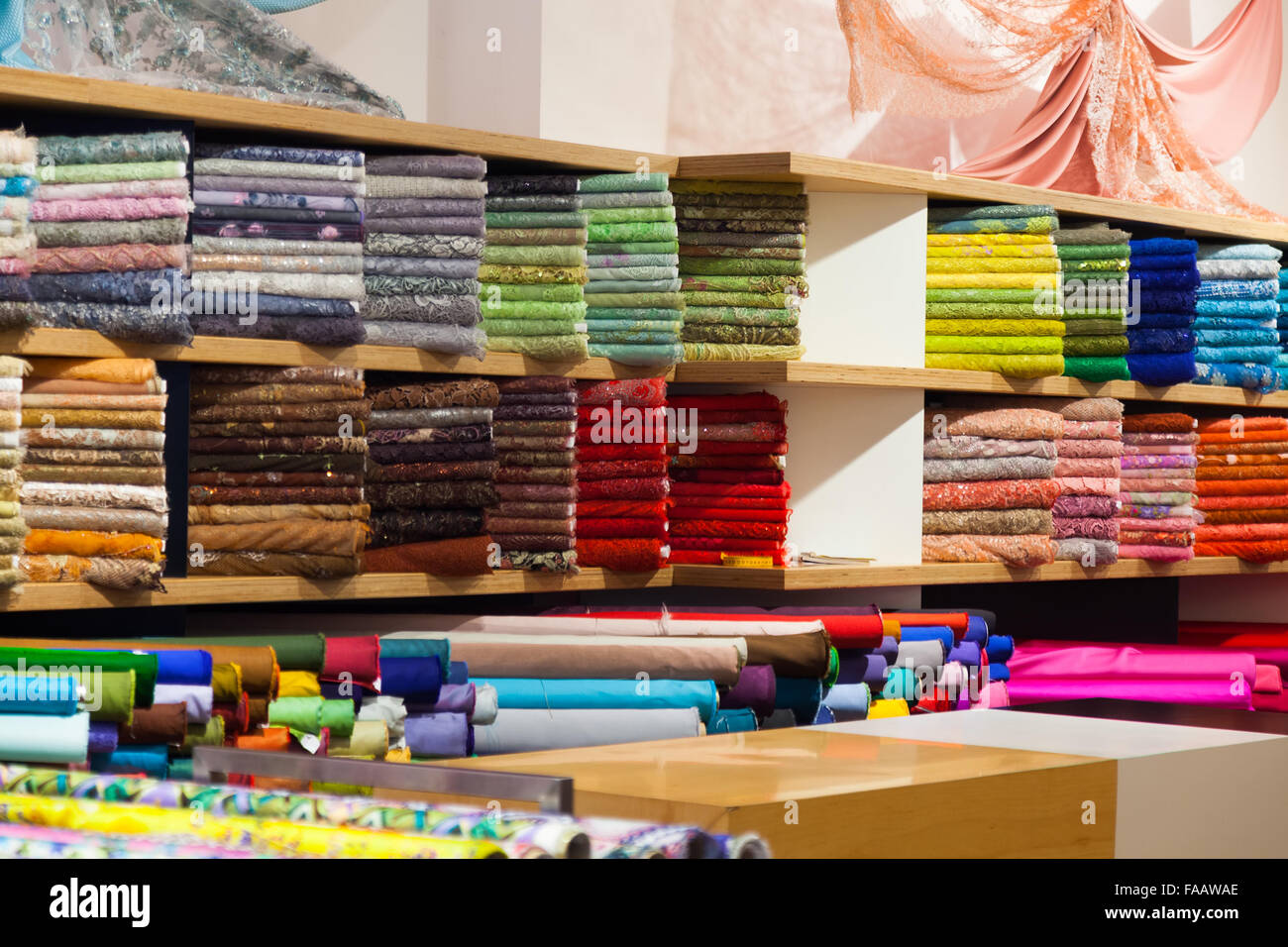 Interior of tissue store with fabrics Stock Photo - Alamy