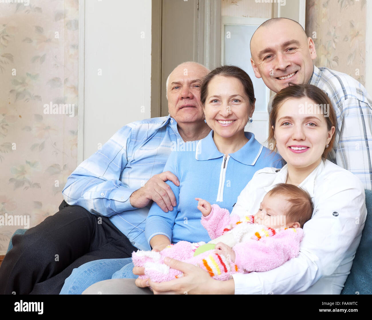 Happy three generations family with newborn baby Stock Photo - Alamy