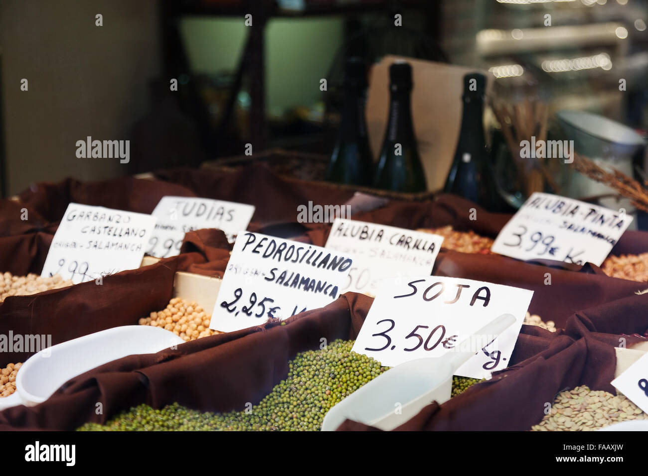 Various beans and soybean in shop window Stock Photo - Alamy