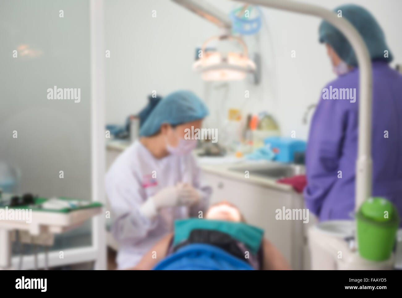 Blurred abstract background of dentistry care unit room interior in ...