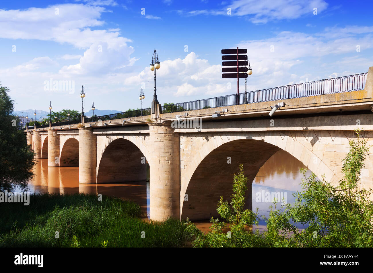 stone bridge over Ebro river in Logrono. La Rioja, Spain Stock Photo ...