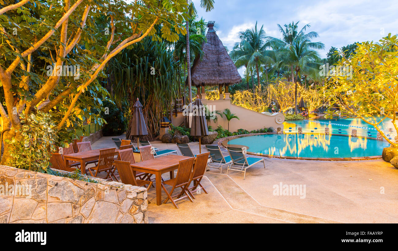night view of beautiful swimming pool in tropical resort , Phuket, Thailand Stock Photo - Alamy