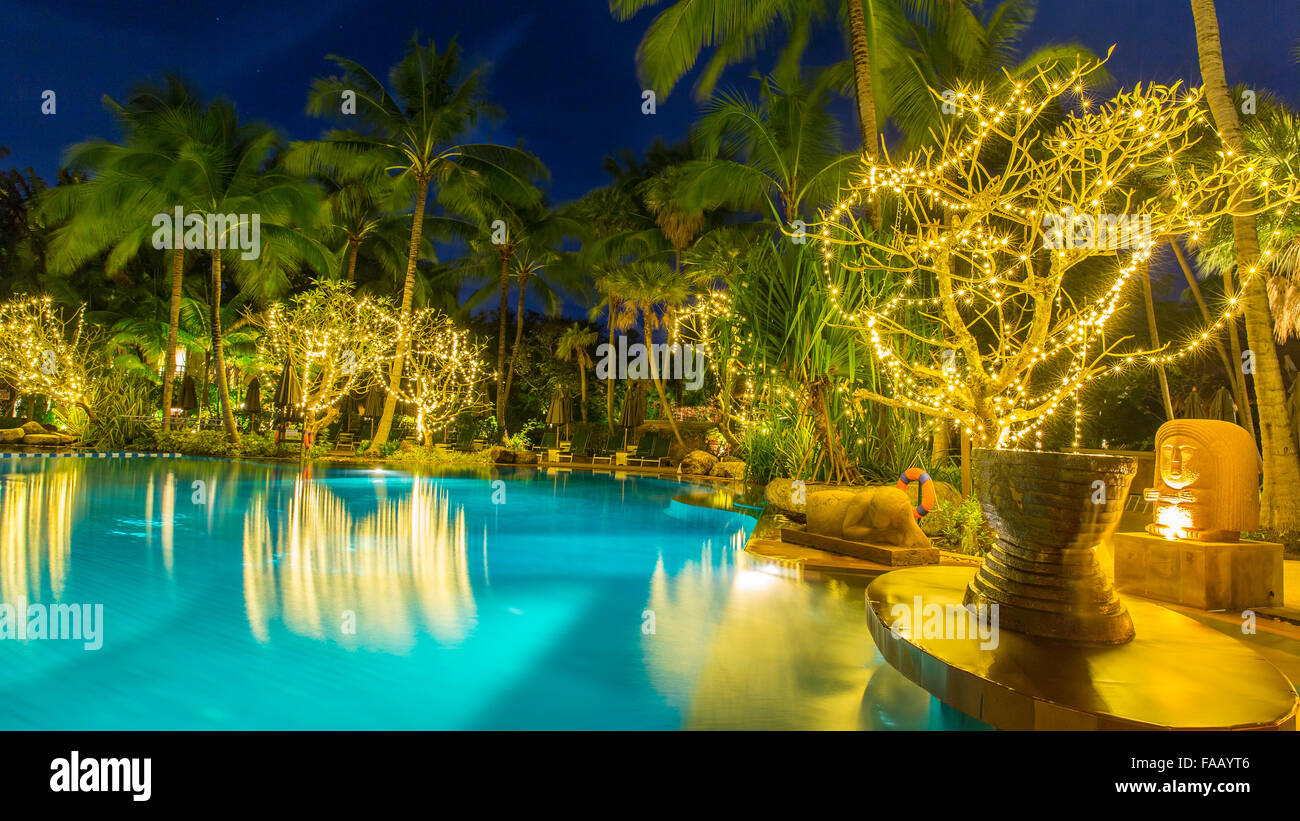 night view of beautiful swimming pool in tropical resort , Phuket, Thailand Stock Photo - Alamy