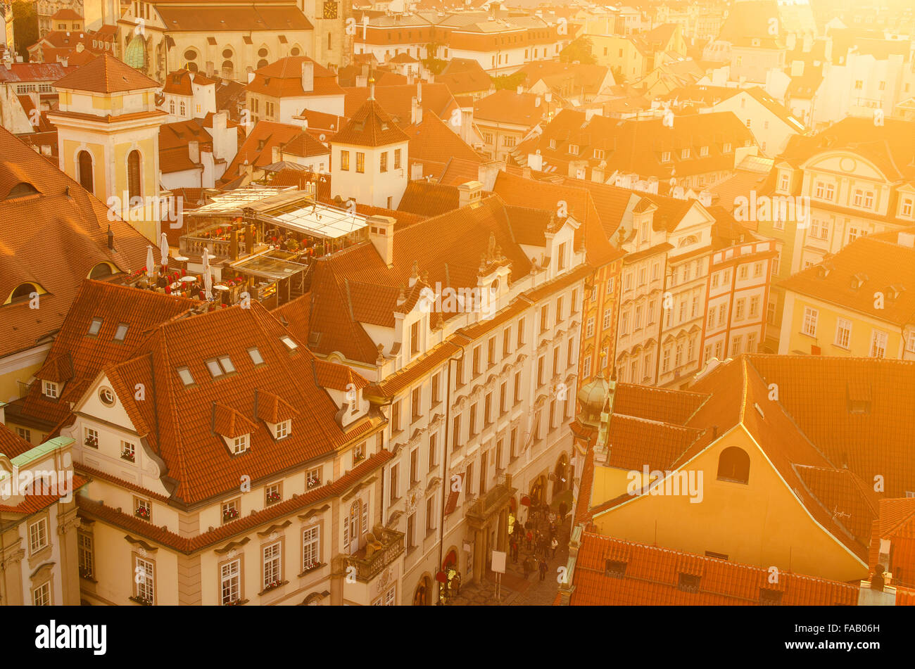 Red Prague roofs - view from above at sunset, travel european sunny ...