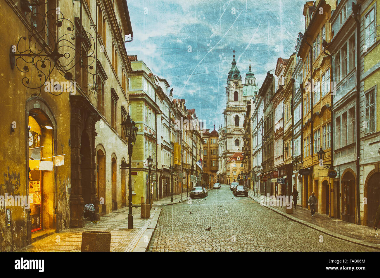 View to the street in the old center of Prague - the capital and ...