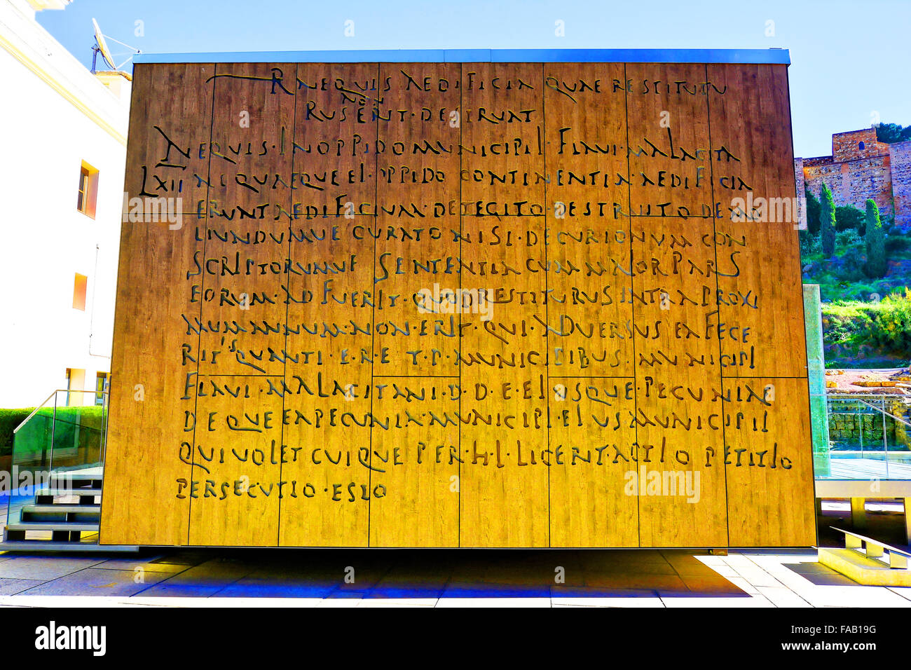 Malaga Spain Latin inscription outside Roman amphitheatre Stock Photo ...