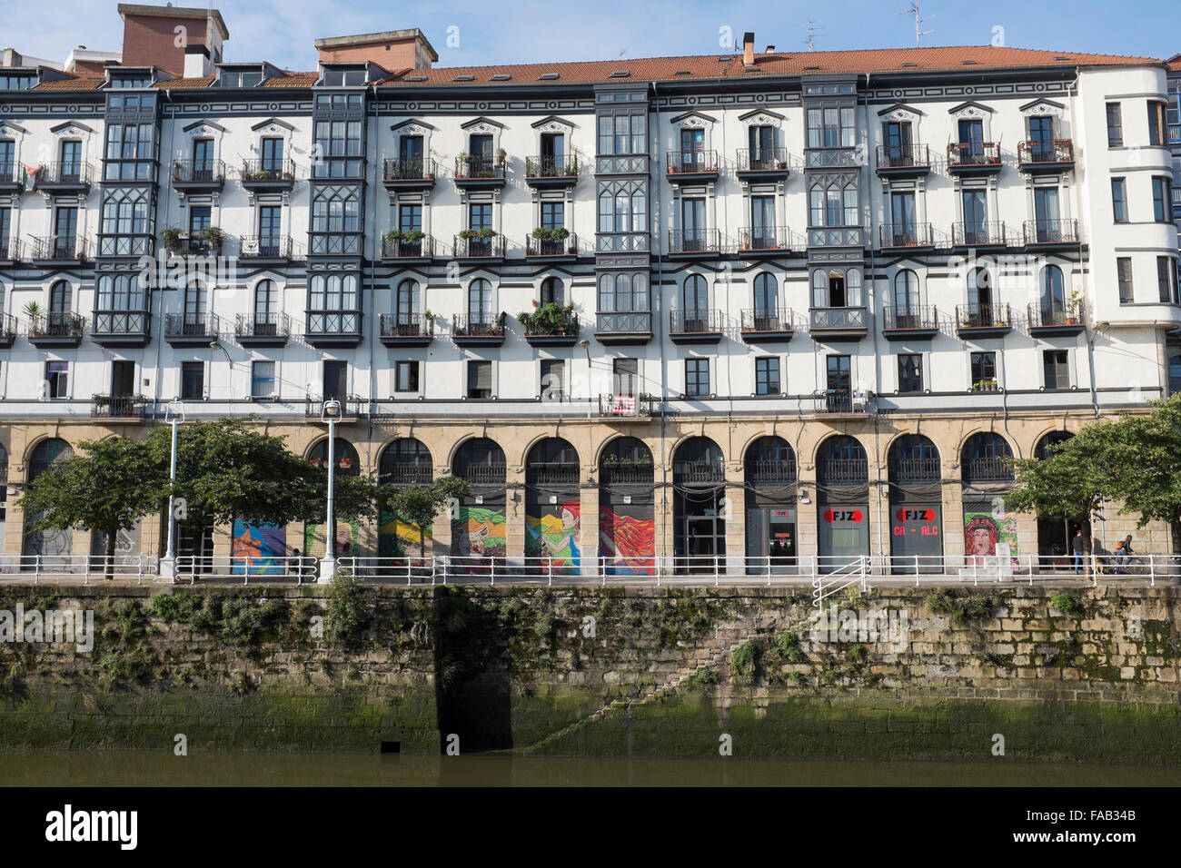 Riverside Buildings River Nervion Bilbao Spain Stock Photo - Alamy