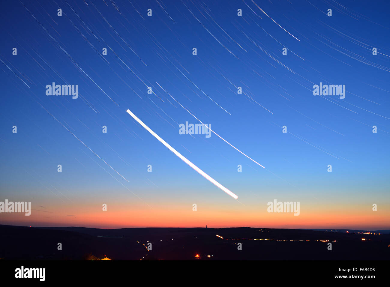 Star trails over West Yorkshire town of Mytholmroyd Stock Photo - Alamy