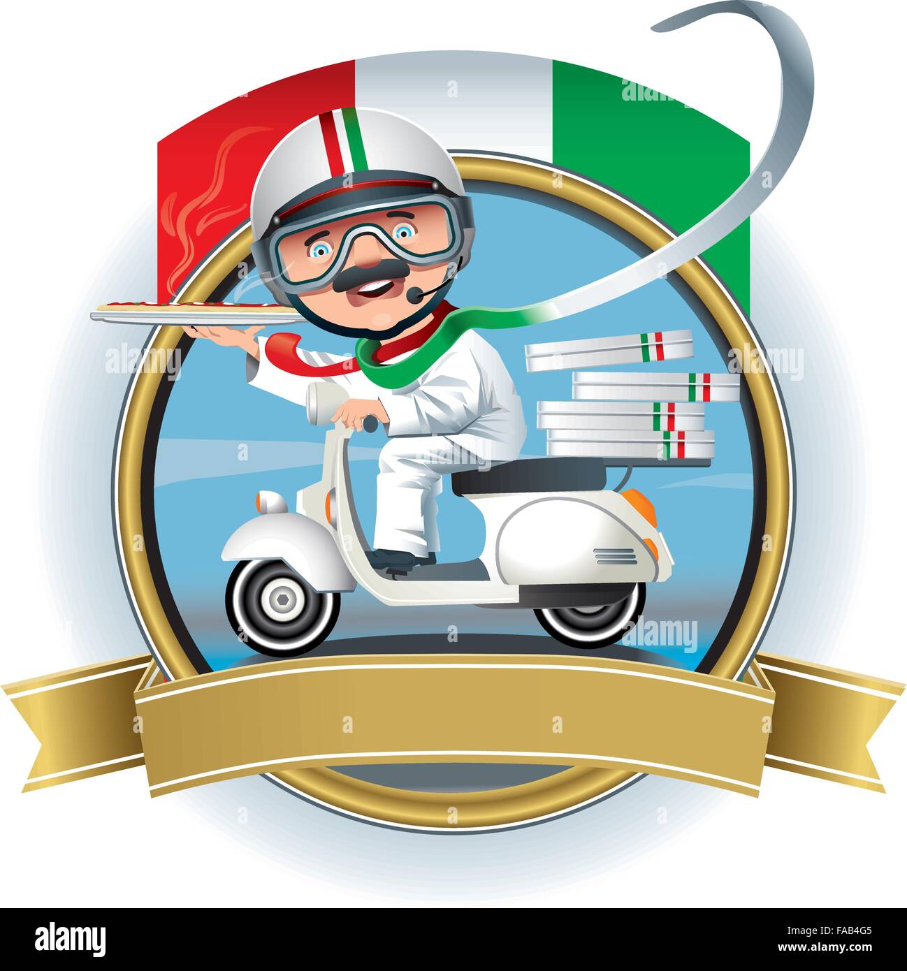 Italian chef riding a motorcycle holding a pizza Stock Vector Image ...