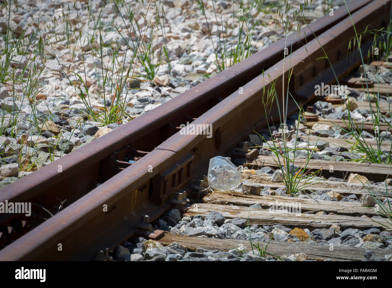 transport, train rails, detail of railways in Spain Stock Photo - Alamy
