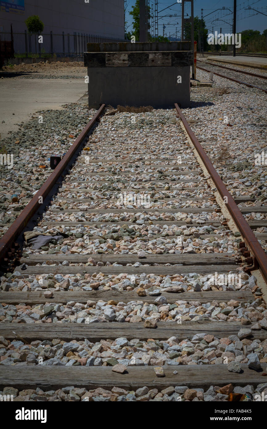 industrial train rails, detail of railways in Spain Stock Photo - Alamy