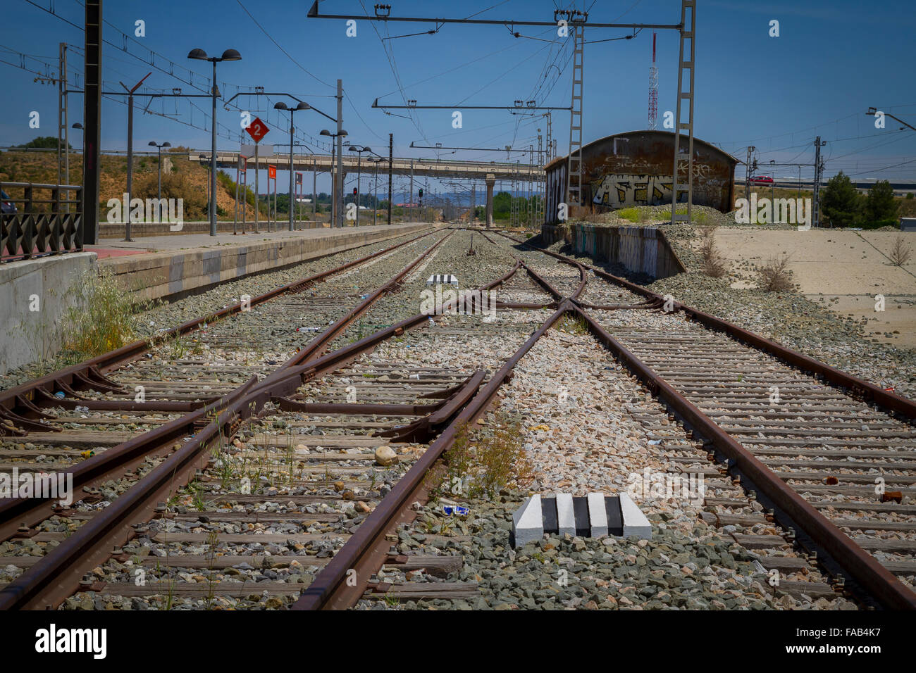 metal train rails, detail of railways in Spain Stock Photo - Alamy