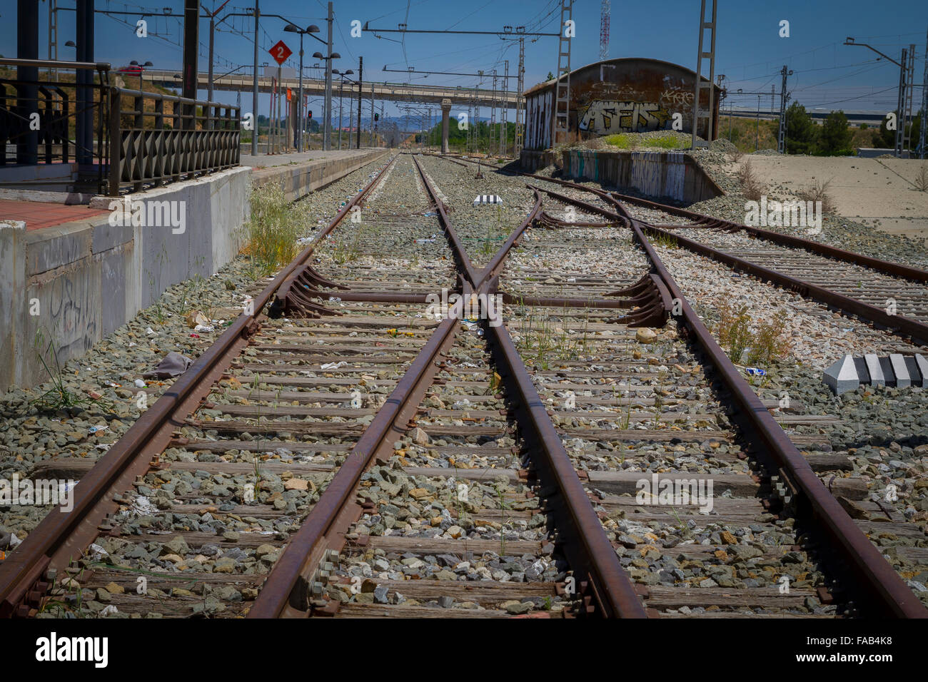 perspective train rails, detail of railways in Spain Stock Photo - Alamy