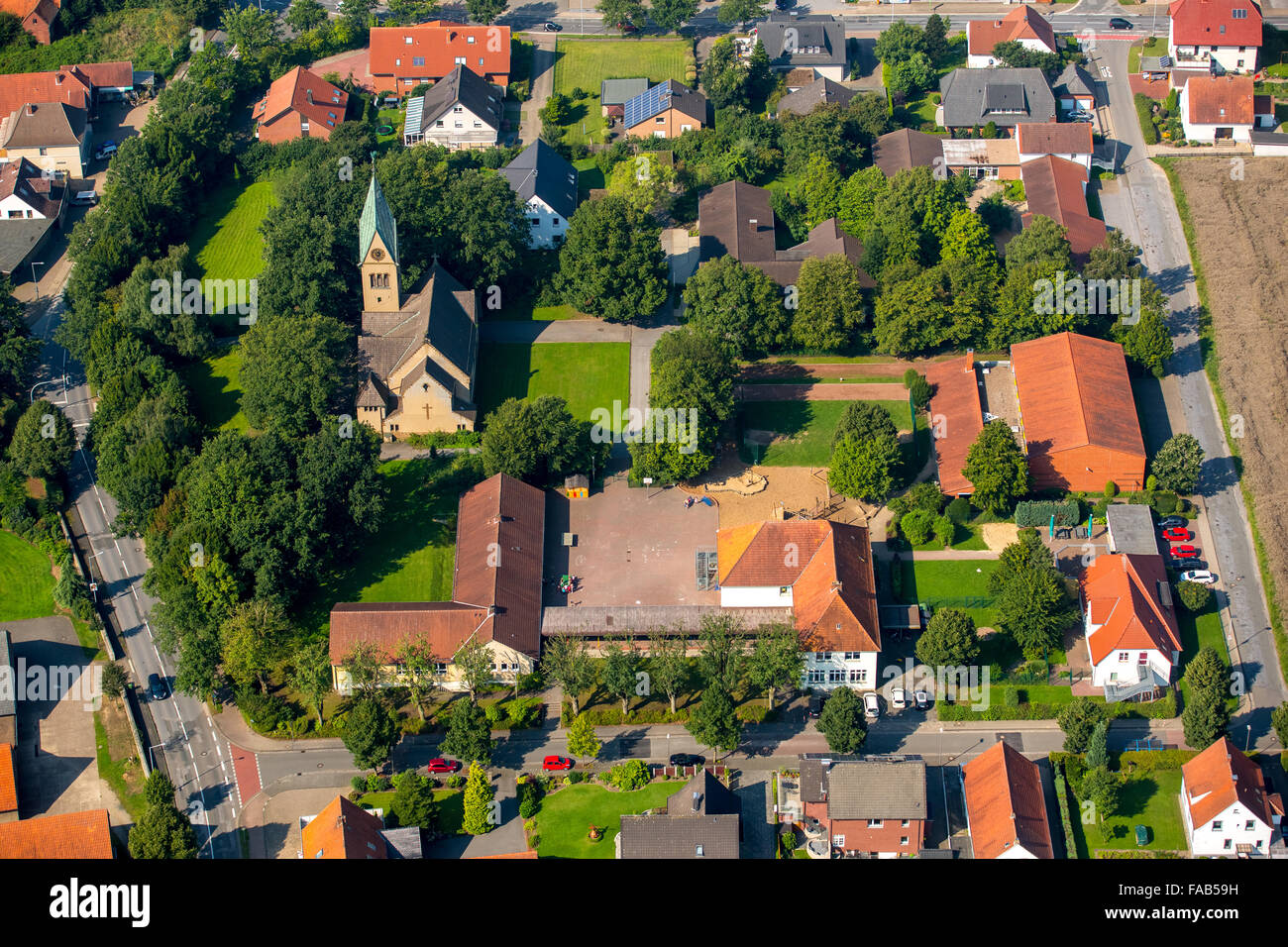 Aerial view, church in the village of Thin, Kirchlengern, East ...