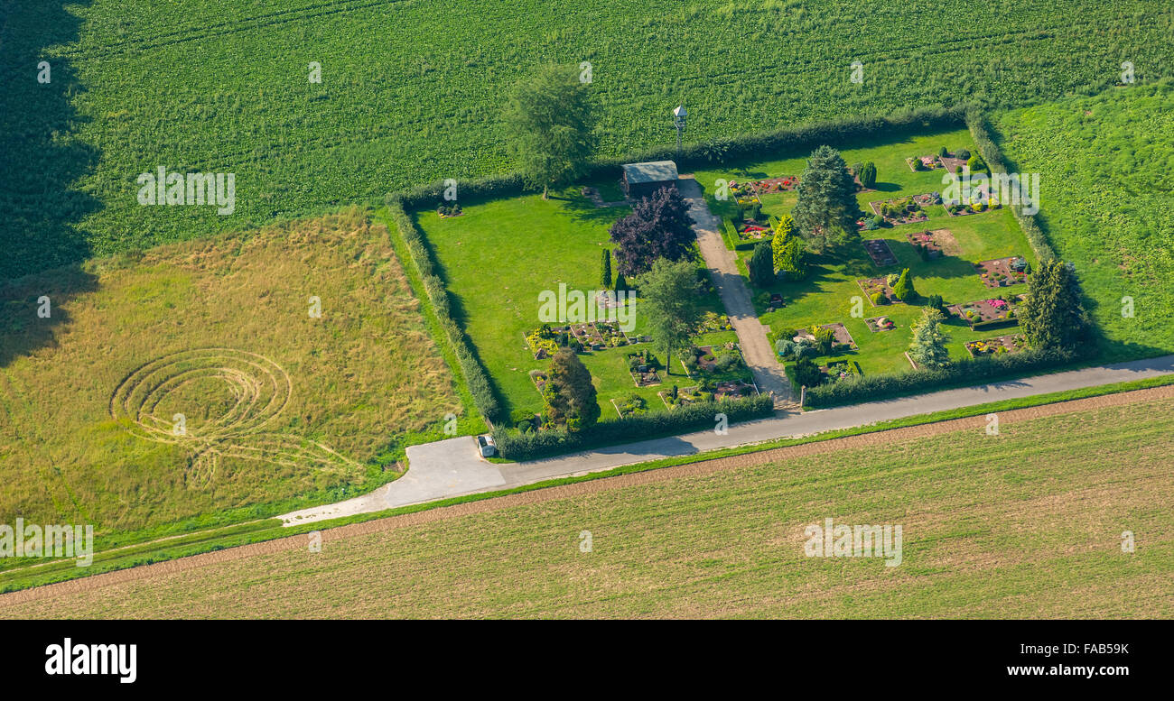 Aerial view, classic village cemetery, Kirchlengern, East Westphalia ...