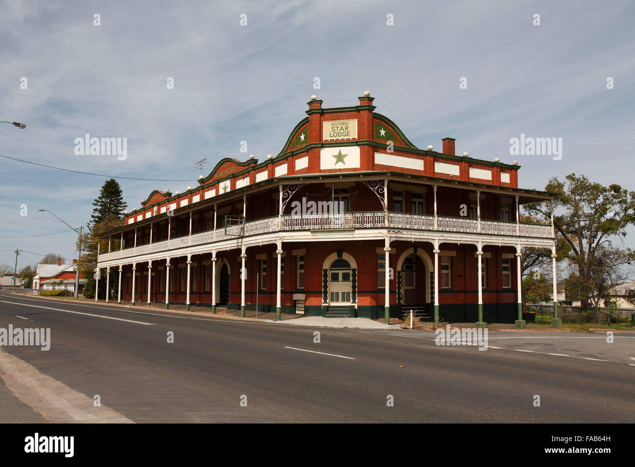 The historic Star Lodge Hotel (circa 1916) built opposite the railway station at Narrandera New ...