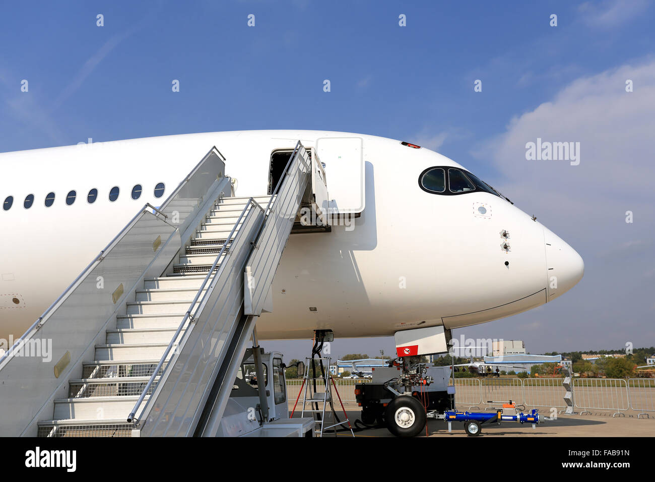 Technical maintenance of a large a passenger airplane before the flight ...