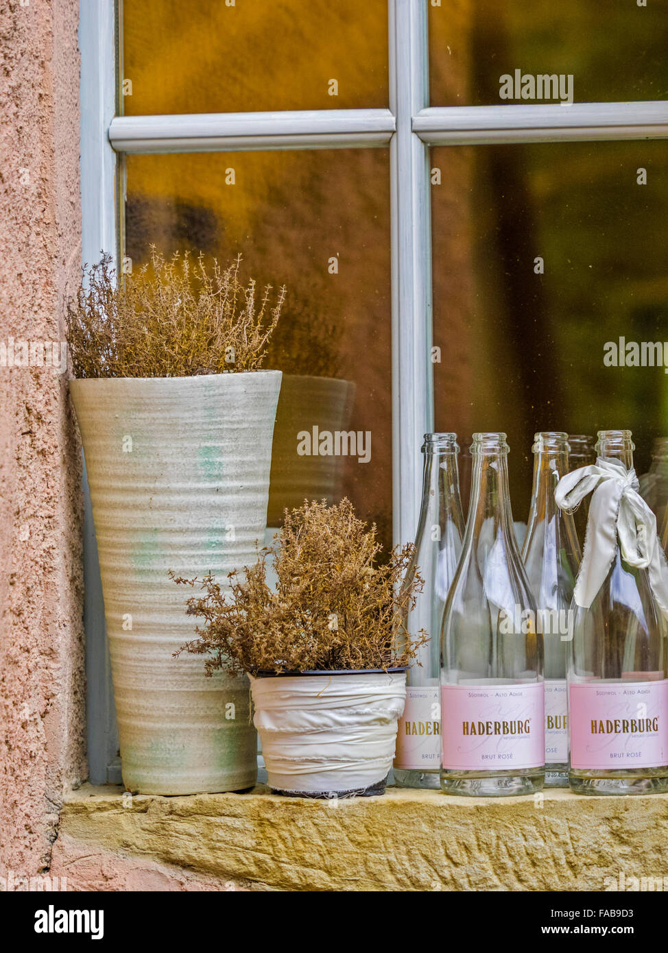Decorative window in wine bar in Lago di Caldaro area in Northern Italy ...