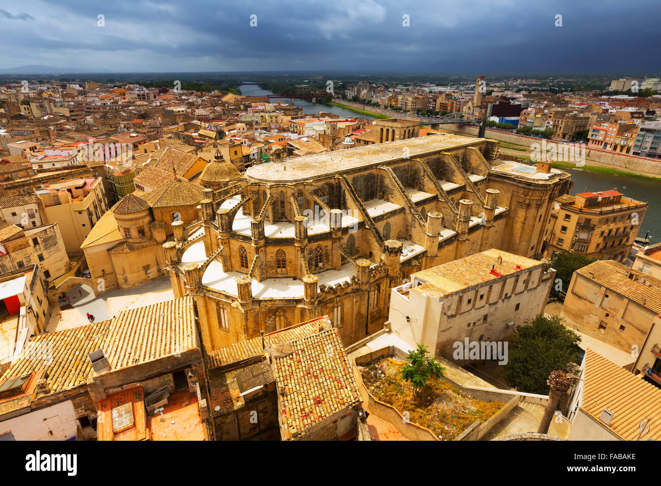 Tortosa with Cathedral from Suda castle. Catalonia, Spain Stock Photo ...