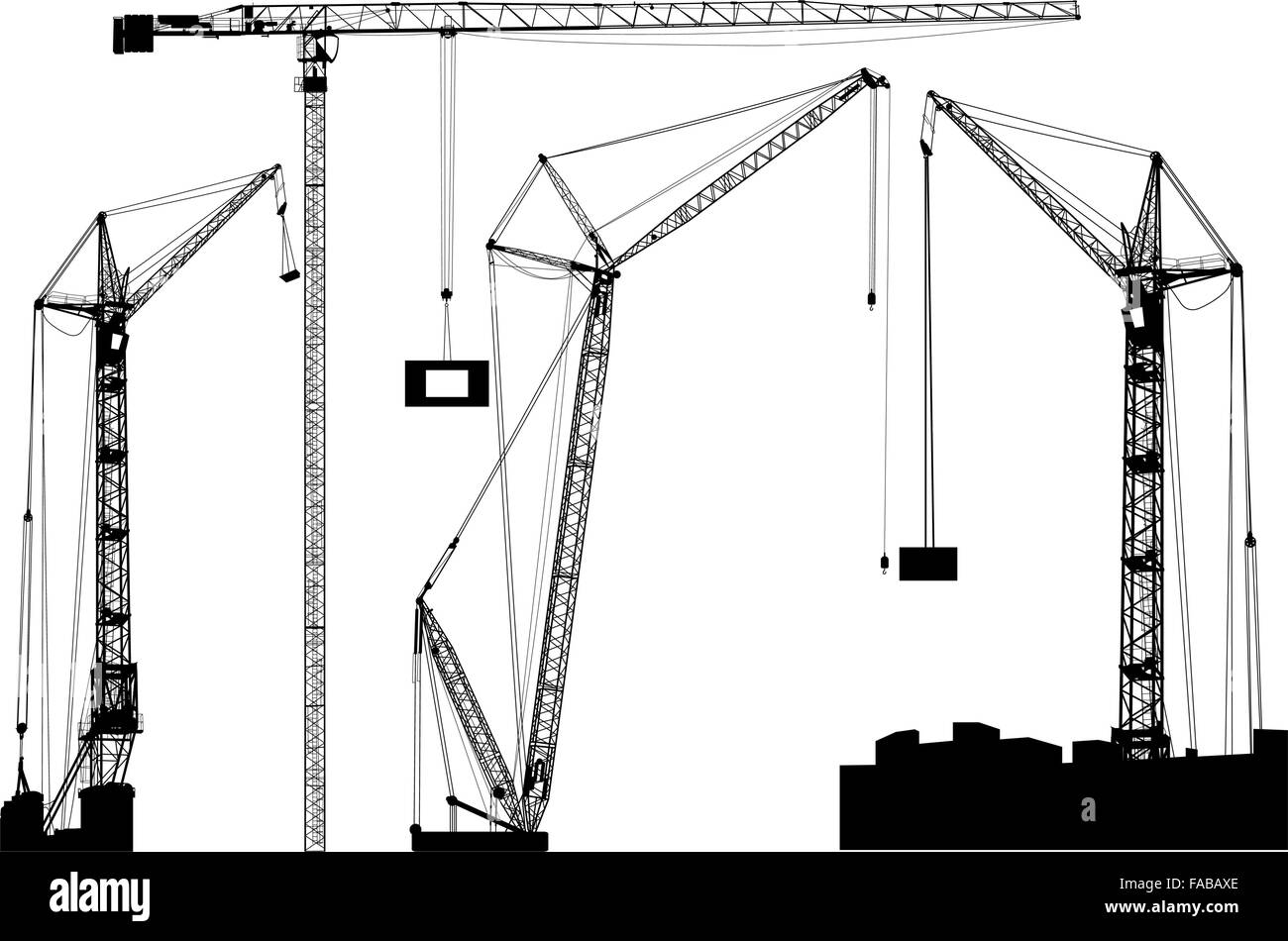 Set of black hoisting cranes isolated on white background. Vector ...