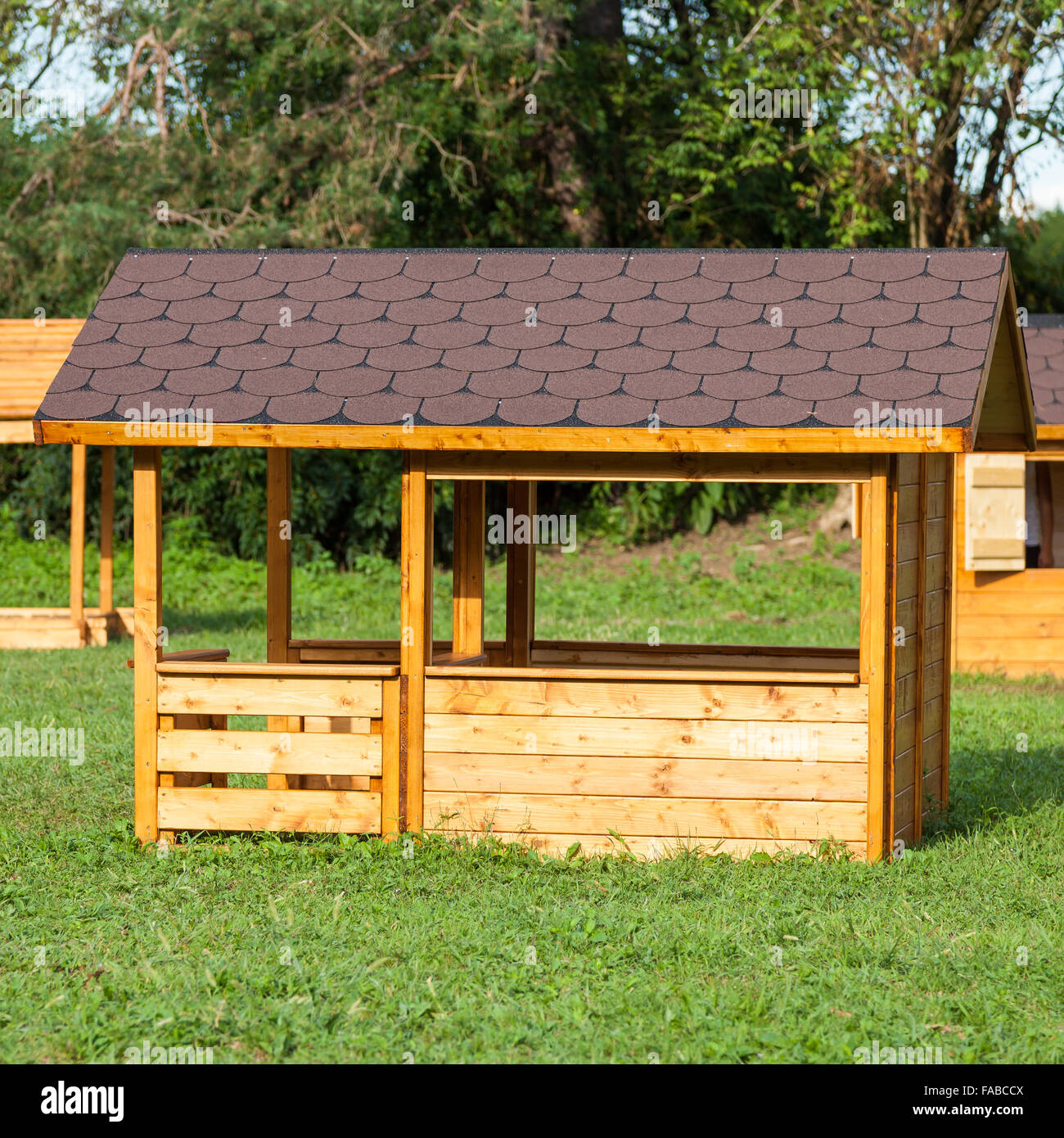 Small children houses made of wood in an Italian park Stock Photo - Alamy