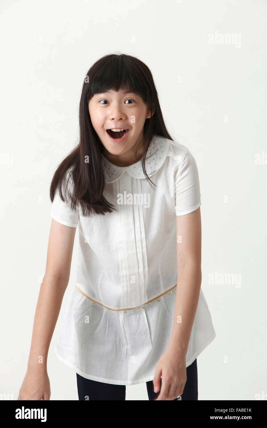 chinese girl with surprise expression and looking at camera Stock Photo ...
