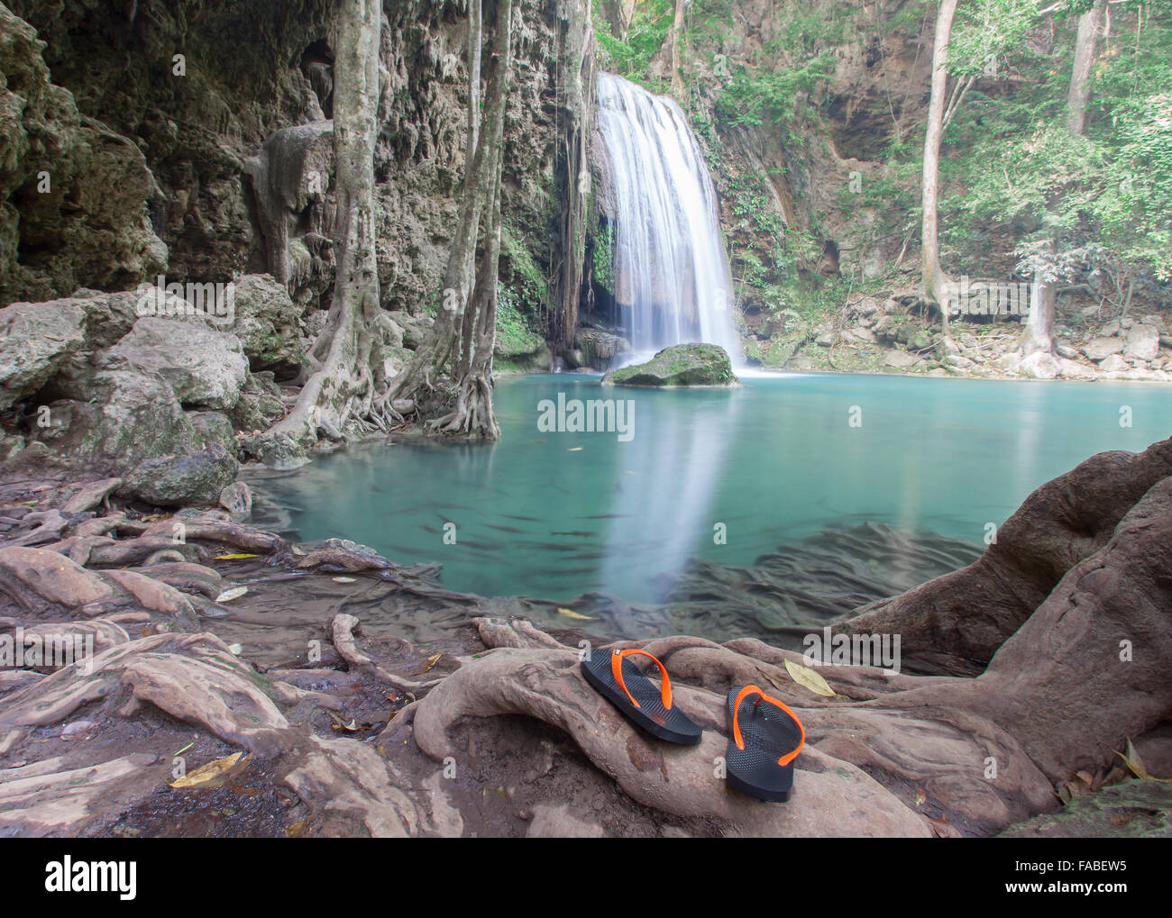 Erawan Waterfall 3rd level, Erawan National Park in Kanchanaburi ...