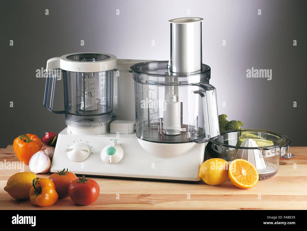 food blender with fruit and vegetable around Stock Photo - Alamy