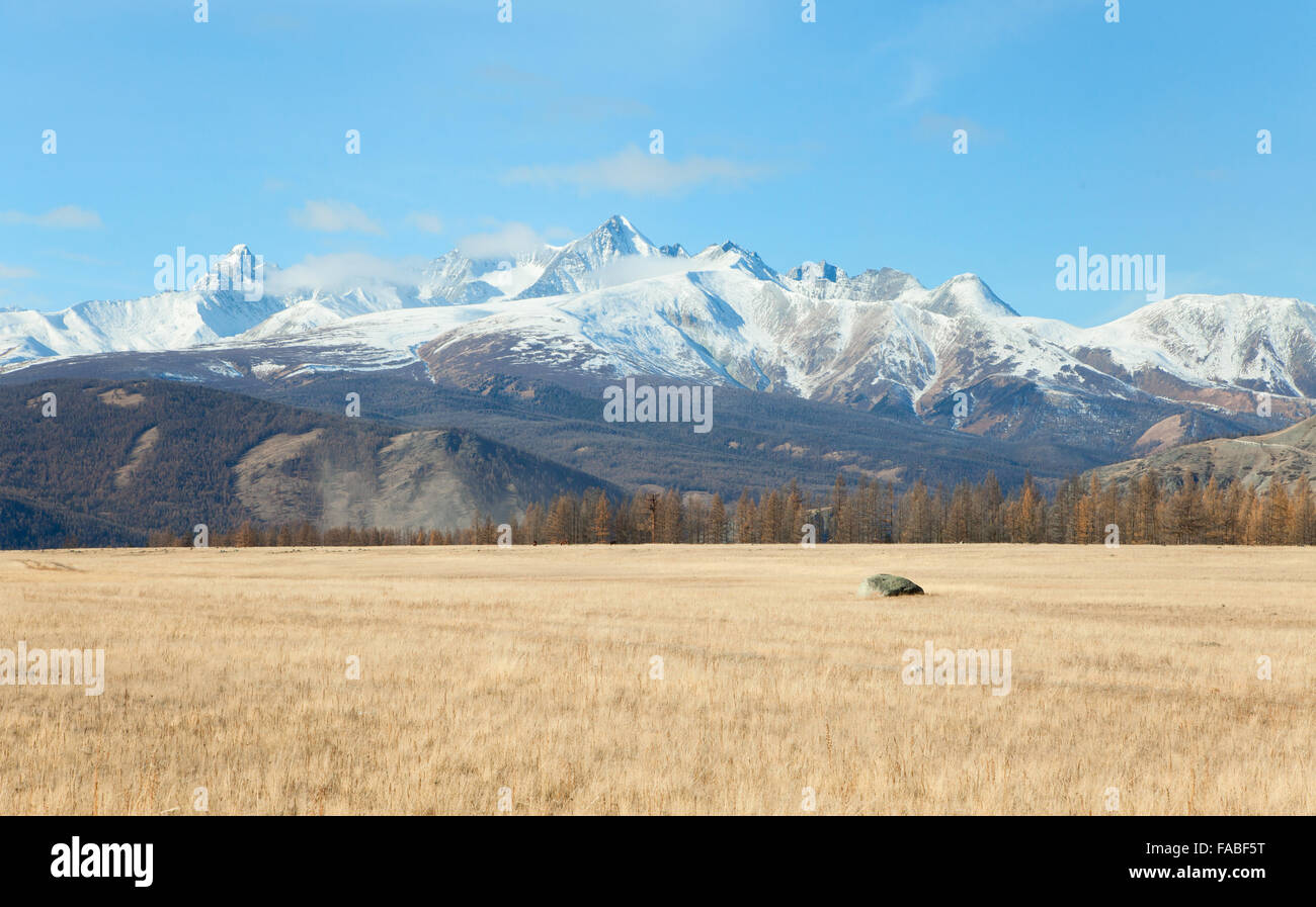 Alpine steppe in the background of snowy mountains Stock Photo - Alamy