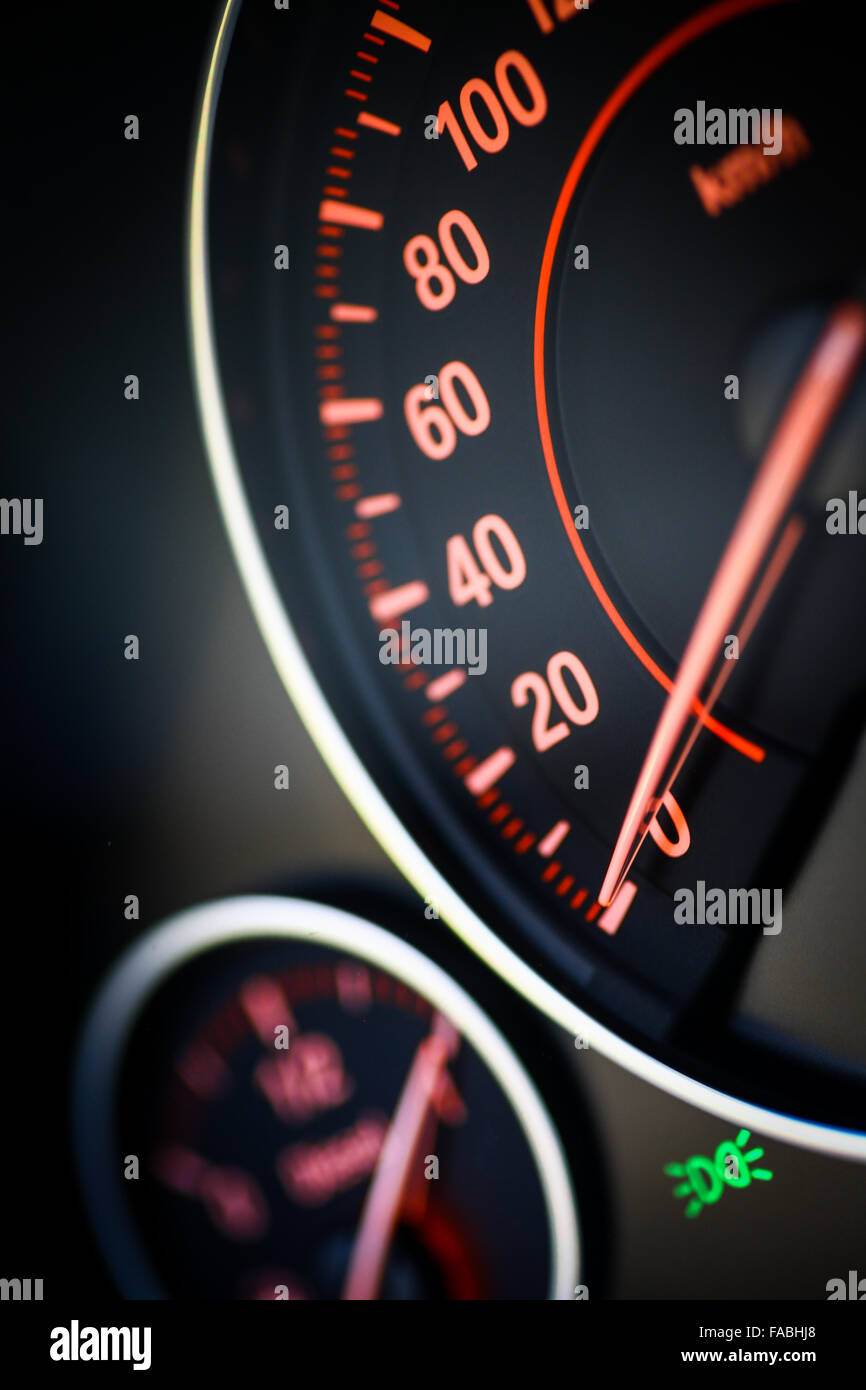 Close up shot of a speedometer in a car Stock Photo - Alamy