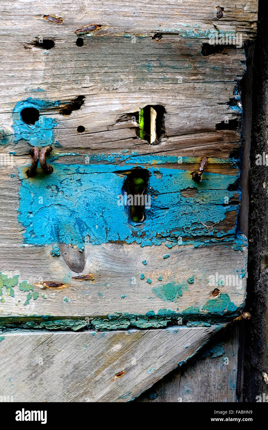 Wood door lock vintage blue Stock Photo - Alamy