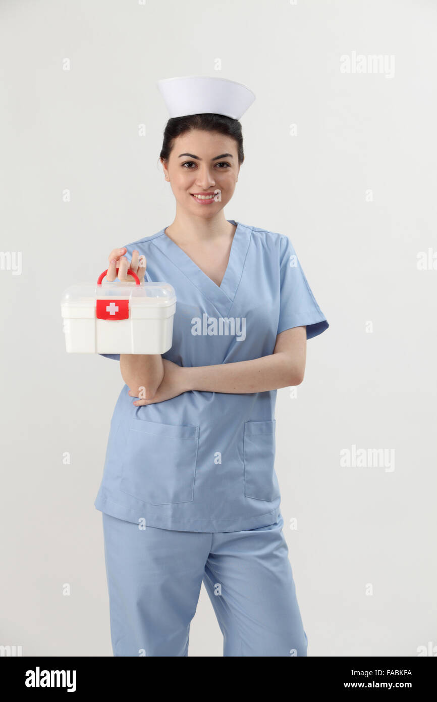 nurse hlding a first aid kit Stock Photo - Alamy