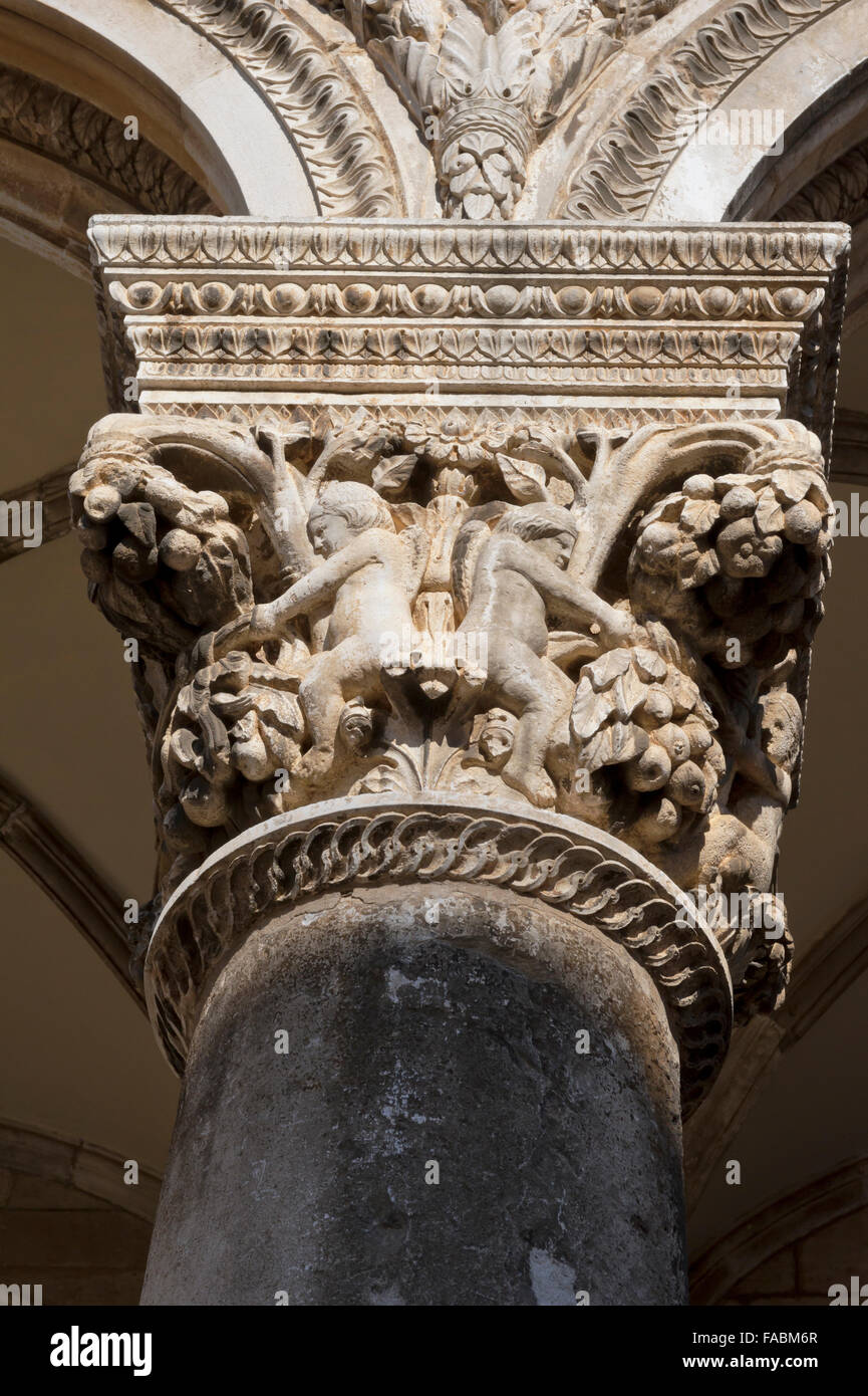 Stone carvings on the columns on the exterior of the Rector's Palace ...