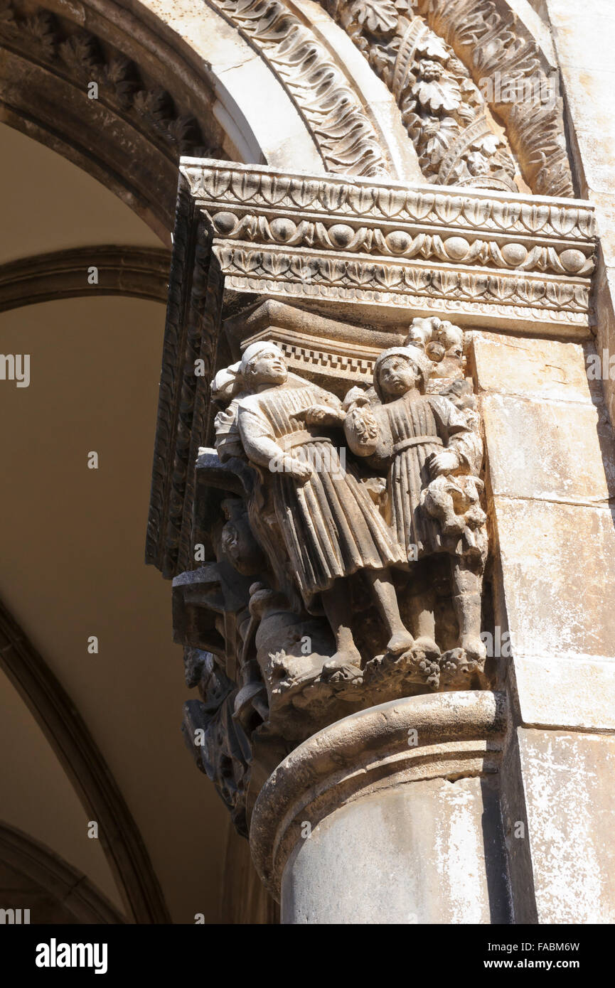 Stone carvings on the columns on the exterior of the Rector's Palace ...