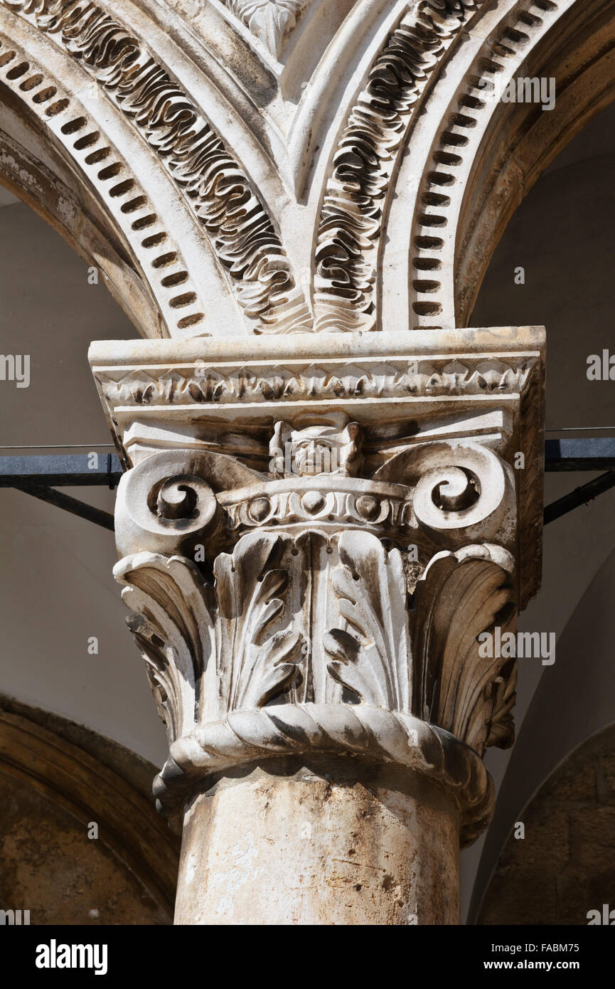 Stone carvings on the columns on the exterior of the Rector's Palace ...